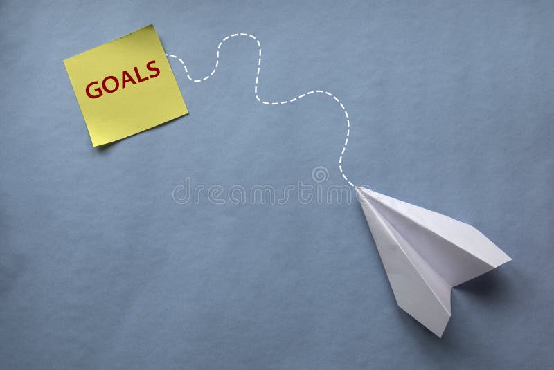 Concept of Paper Plane Flying Towards Goals on Blue Background Stock ...