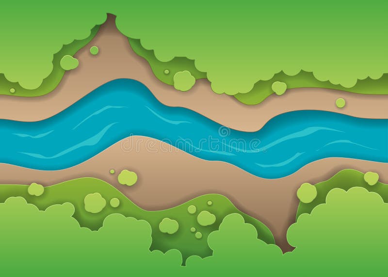Paper River. Top View Water Stream Surrounded by Jungle Forest Trees ...