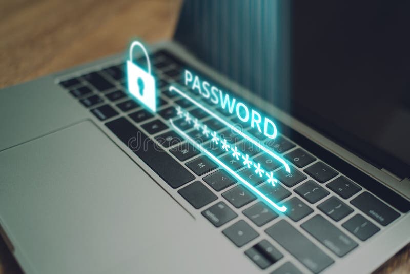 Concept of Password To Unlock Laptop on the Table. Stock Photo - Image ...