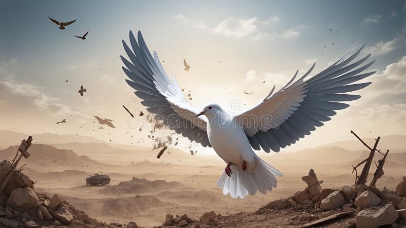 Concept of Peace Visualized As a Dove Flying Above a War-torn Landscape ...