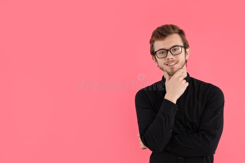 Concept of People, Young Man on Pink Background Stock Photo - Image of ...