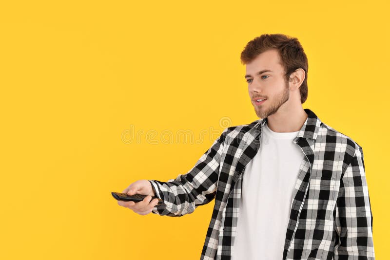 Concept of People, Young Man on Yellow Background Stock Image - Image ...