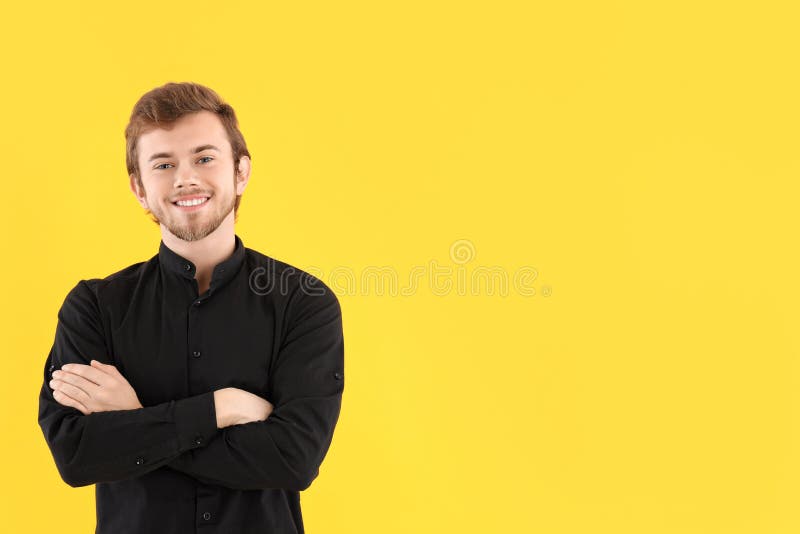 Concept of People, Young Man on Yellow Background Stock Photo - Image ...