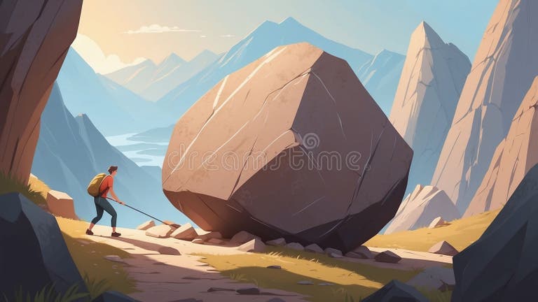 Concept of Perseverance Shown As a Figure Pushing a Boulder Up a ...