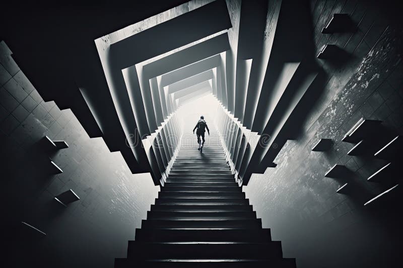 Concept of a Person Climbing Stairs. Illustration AI Generative Stock ...