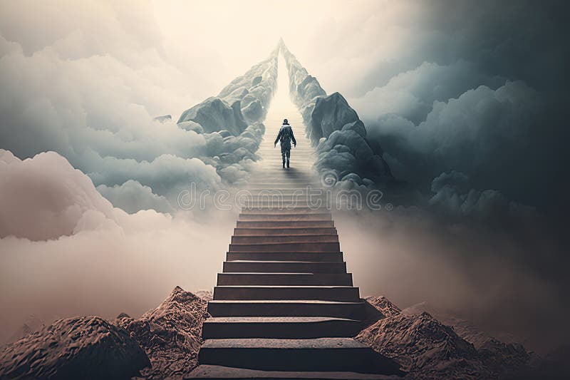 Concept of a Person Climbing Stairs. Illustration AI Generative Stock ...