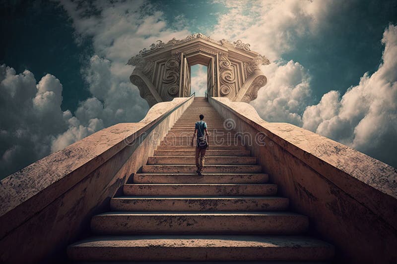 Concept of a Person Climbing Stairs. Illustration AI Generative Stock ...