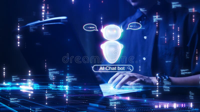 The Concept of a Person Using a Computer Connected To AI Chatbot ...