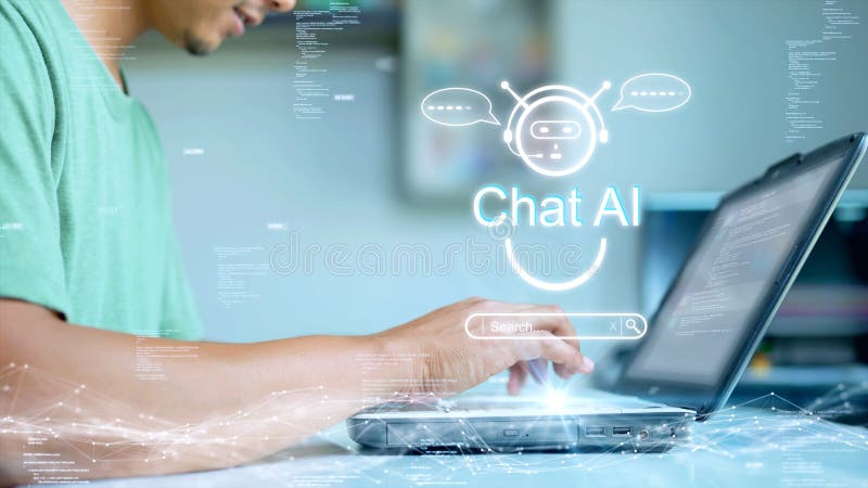 The Concept of a Person Using a Computer To Connect To Chat AI ...