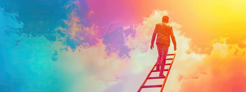 The Concept of a Person Walking Up the Career Ladder. Selective Focus ...