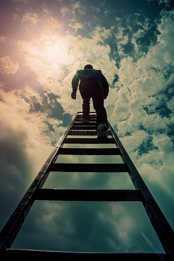 The Concept of a Person Walking Up the Career Ladder. Selective Focus ...