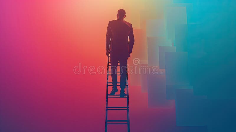 The Concept of a Person Walking Up the Career Ladder. Selective Focus ...