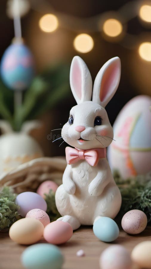 Photo of a Charming Easter Bunny Figurine Surrounded by Pastelcolored ...
