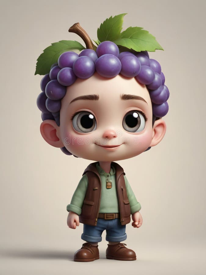 Photo of a 3D Cartoon Amazon Grape Character Isolated on a White ...