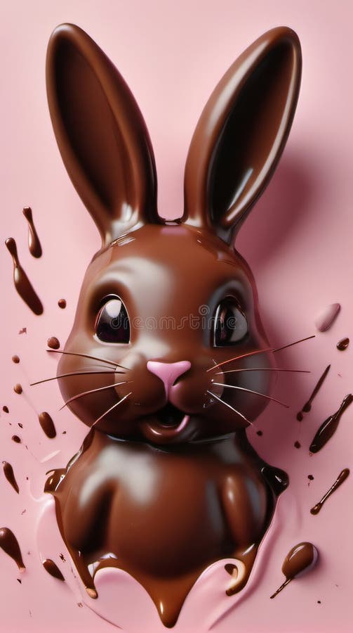 Photo of Melted Chocolate Easter Bunny on Pastel Pink Background ...
