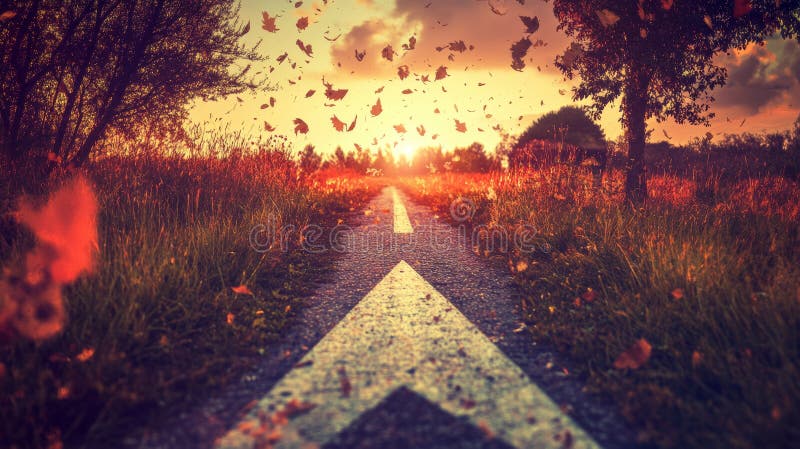 A Concept Photo of an Open Road Featuring an Arrow To Signify Direction ...