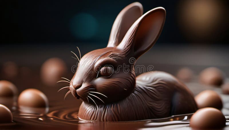 Photo of Ultrarealistic 3D Chocolate Easter Bunny Swimming in a Pool of ...