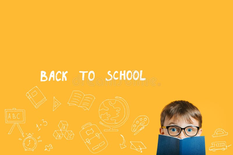 A Concept Pictures, Back To School on a Yellow Background Stock Photo ...