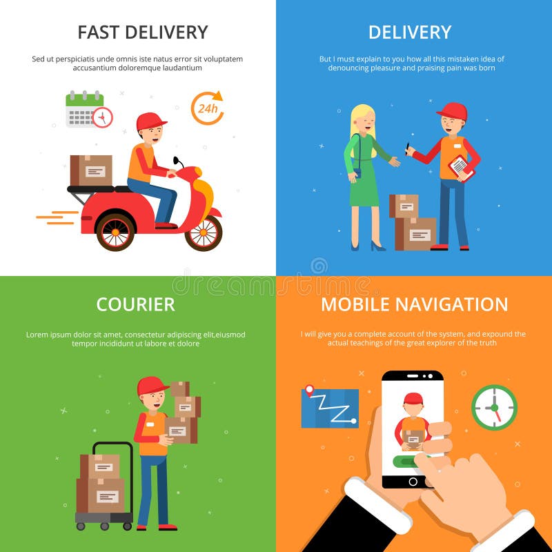 Concept Pictures Set on Theme of Delivery Service. Customers and ...