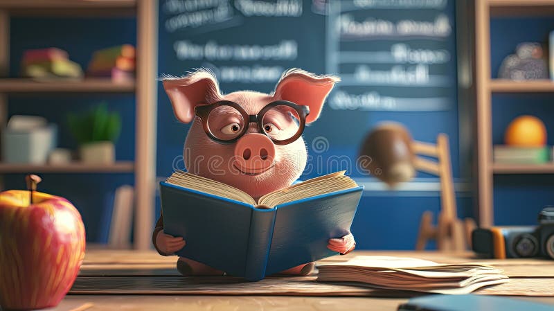 The Concept of a Pig Reading a Book. Selective Focus Stock Illustration ...