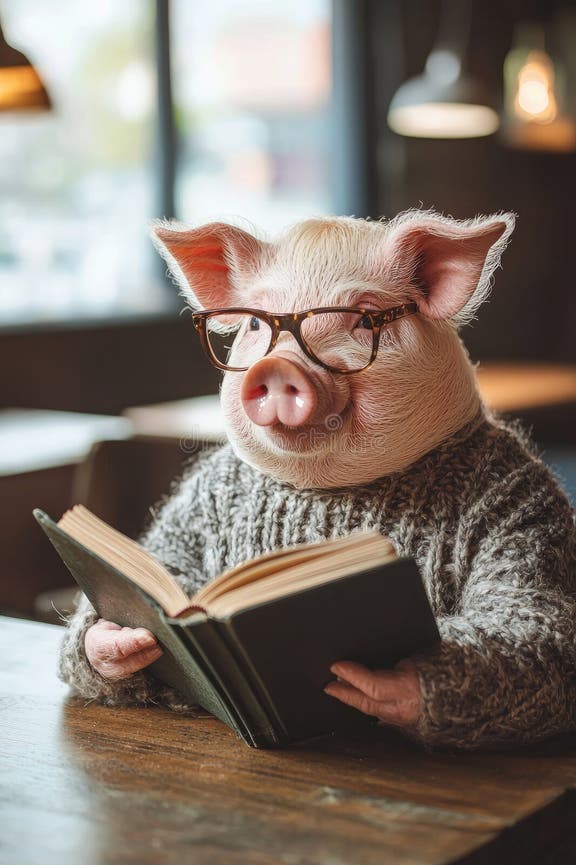 The Concept of a Pig Reading a Book. Selective Focus Stock Illustration ...