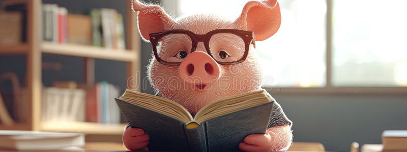 The Concept of a Pig Reading a Book. Selective Focus Stock Illustration ...