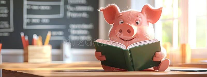 The Concept of a Pig Reading a Book. Selective Focus Stock Illustration ...