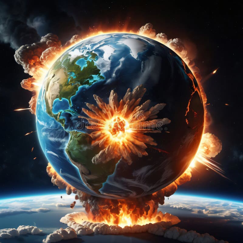 Earth exploding in flames stock illustration. Illustration of fantastic ...