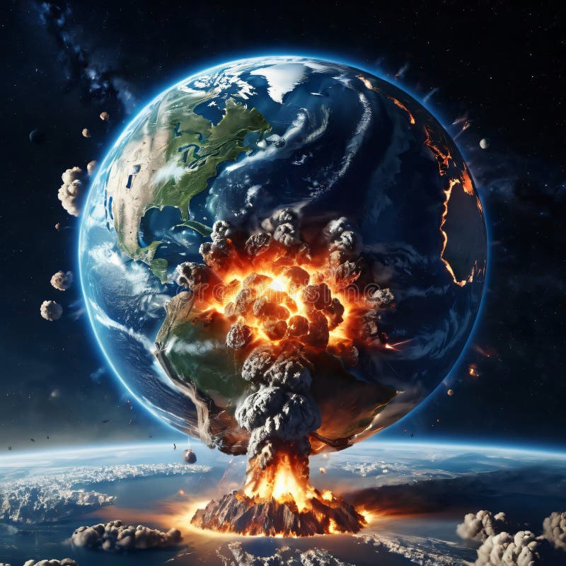 Earth exploding in flames stock illustration. Illustration of fantastic ...