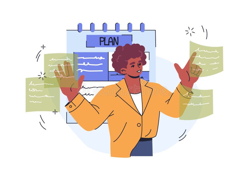 Concept of Planning and Multitasking. Animated Character Organizing ...