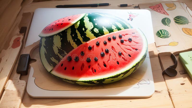 Playful Watermelon Laptop Sticker Design.AI Generated Stock ...