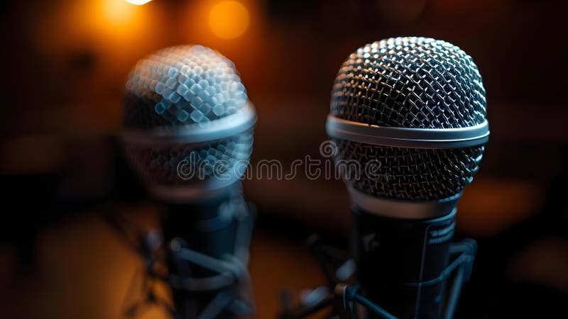 The Concept of Podcast or Interview in a Dark Room with Two Microphones ...
