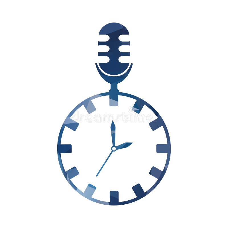 Concept of Podcast Time Retro Microphone and Wall Clock. Vector ...