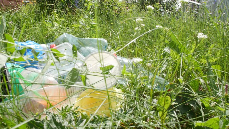 The Concept of Pollution of the Planet. Plastic Trash on Green Grass ...