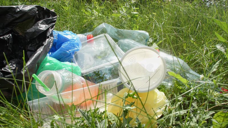 The Concept of Pollution of the Planet. Plastic Trash on Green Grass ...