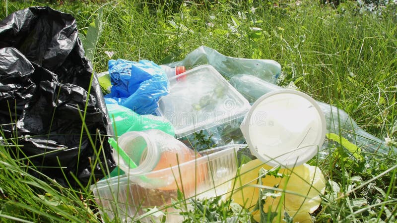 The Concept of Pollution of the Planet. Plastic Trash on Green Grass ...