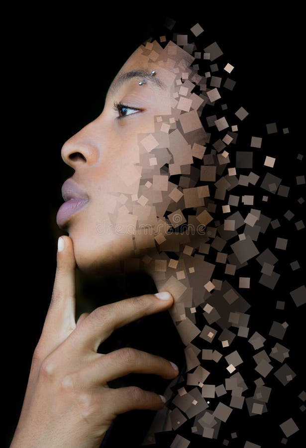 A Concept Portrait with a Visual Effect of Falling Apart Stock Image ...