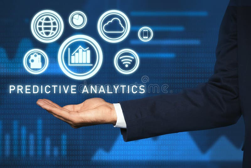 Concept of Predictive Analytics. Businessman and Different Virtual ...