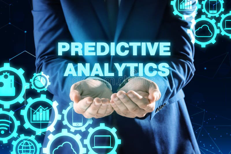Concept of Predictive Analytics. Businessman and Different Virtual ...