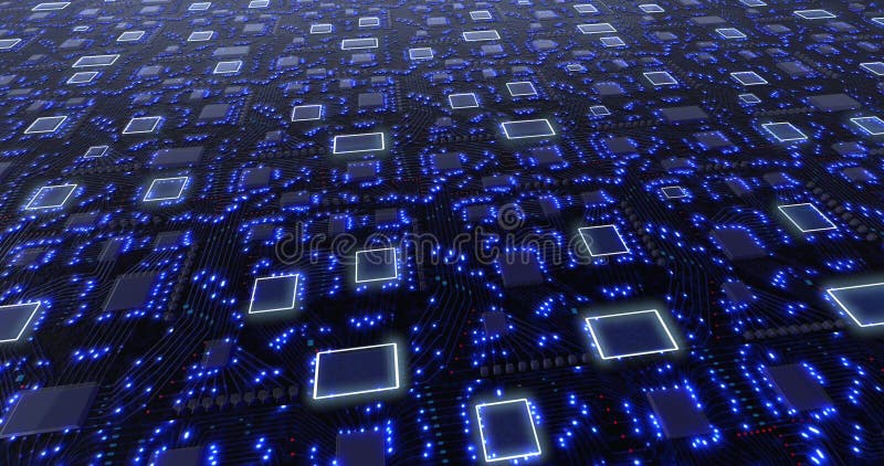 Concept Printed Circuit Boards with Blue Pulsation of Glowing Signals ...