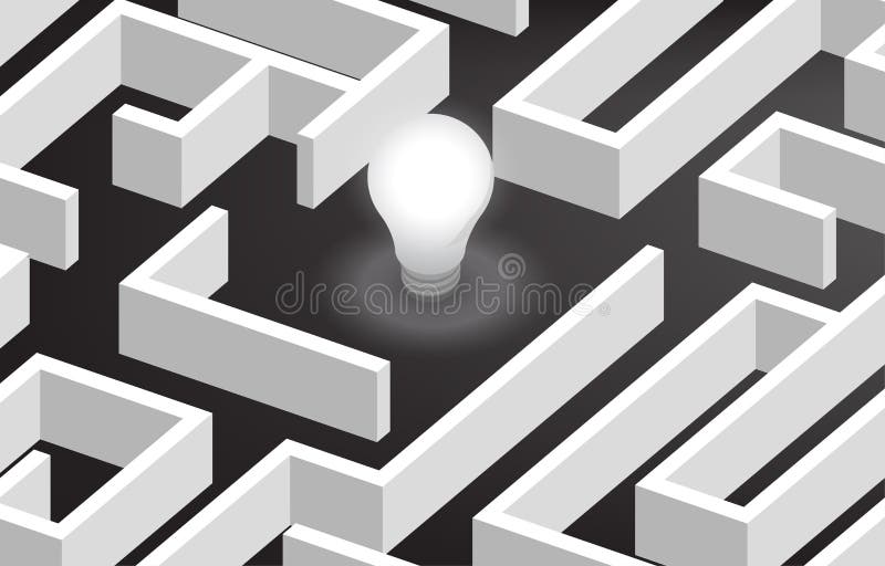 Glowing Light Bulb at Center of Maze . Stock Illustration ...