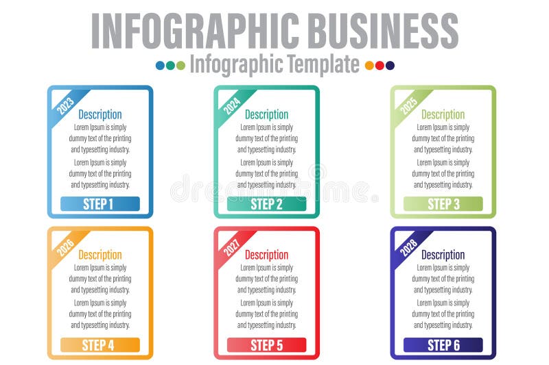 Concept of Process with Six 6 Successive Steps. Six Colorful Graphic ...