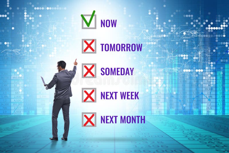 Concept of Procrastination with Now or Later Stock Illustration ...