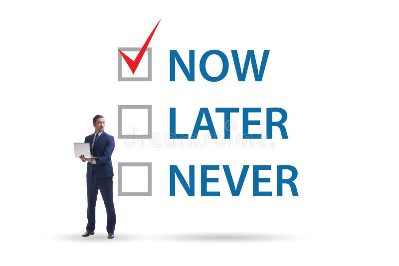 Concept of Procrastination with Now or Later Stock Illustration ...