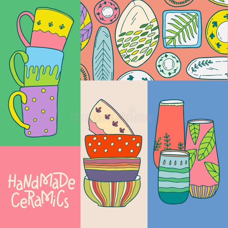 Concept of Producing Handmade Ceramics & Clay Items. Doodle ...