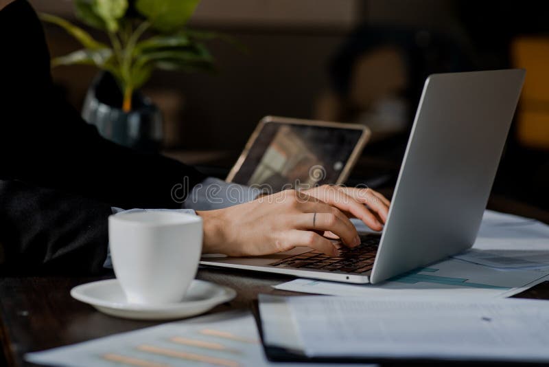 Concept of Productivity. Close Up Shot Arms Typing on Pc Keyboard in ...