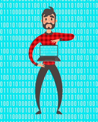 Concept of Programmer Superhero. Vector People Illustration. Binary ...