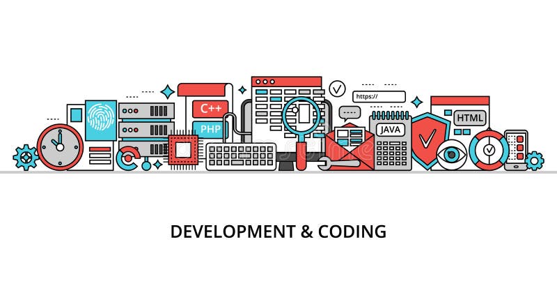 Development of Software and Mobile App. Program Code on Laptop and Phone Screen. Stock Vector ...