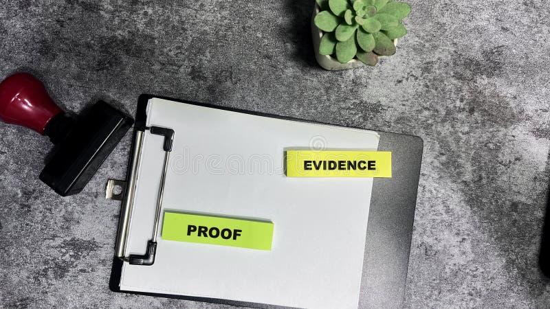 Concept of Proof or Evidence Write on Sticky Notes Isolated on Wooden ...
