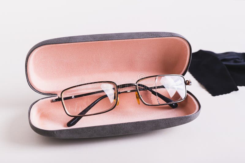 Concept of Proper Storage of Glasses in a Hard Case on the Table Stock ...